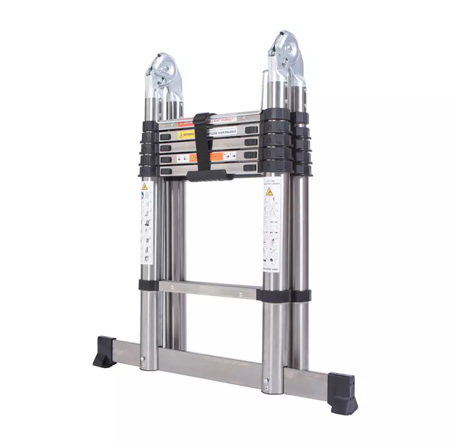 China 3.8M stainless steel telescopic ladder heavy duty with stabilizer ...